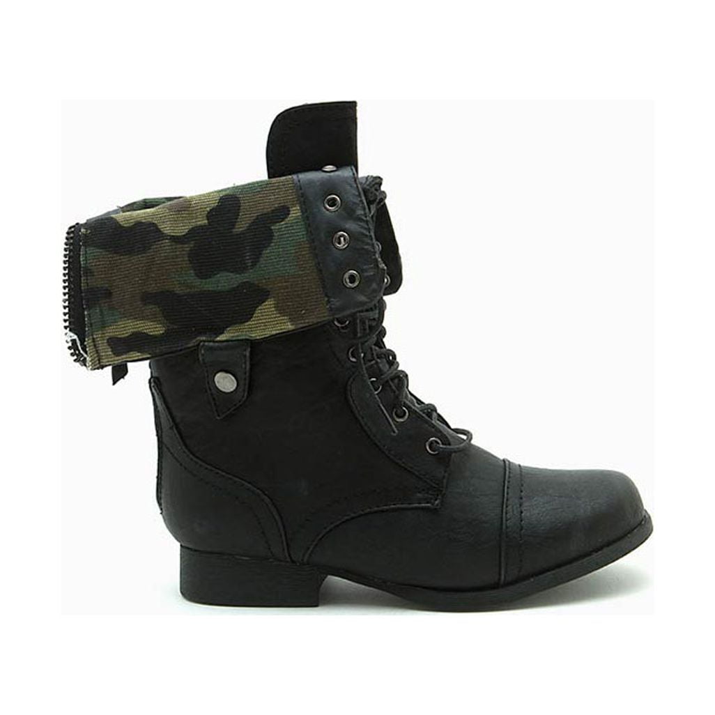 Wild Diva Womens Jetta-25F Lace Up Combat Military Boots With Foldable ...