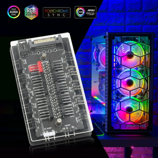 Cubo Divisor Ventilador de refrigeración 3 en 1 Hub 5V 3PIN ARGB Magnético Dual 10 Way SATA ...