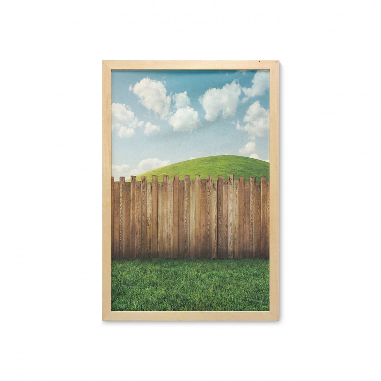 Farmland Wall Art with Frame, Wooden Garden Fence on Grassland Pastoral ...
