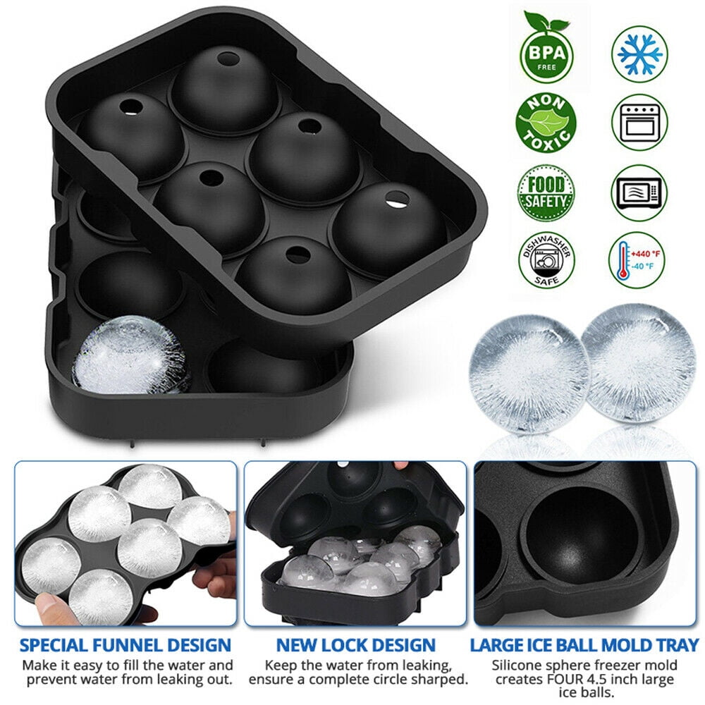 Nightwill 6 Large Ice Ball Maker Cube Tray Big Silicone Mold Sphere ...