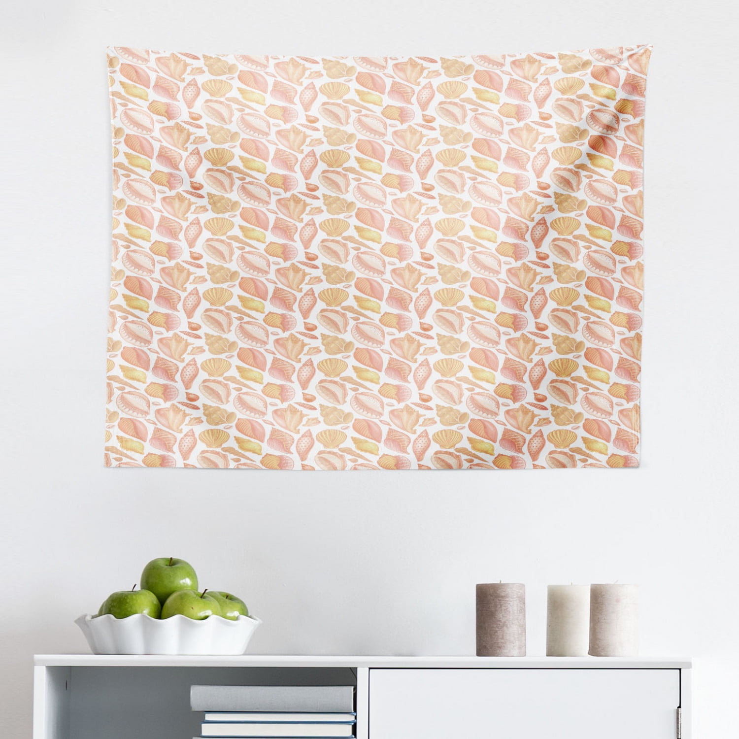 Shells Tapestry, Soft Pastel Colored Print Pattern of Seashells Auger ...