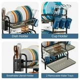 iSPECLE 2 Tier Dish Drying Rack with Tray, Plate Organizer Drainer, Cup ...