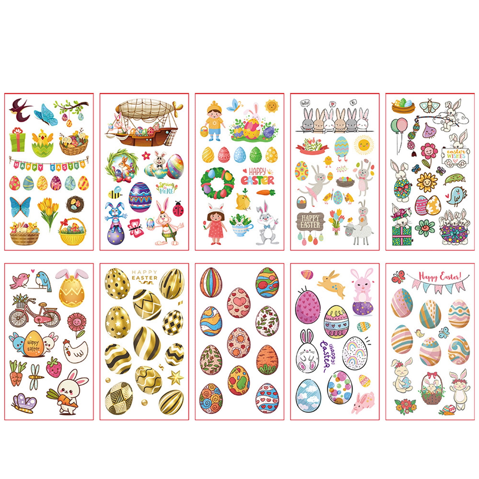 10x Egg Children Cartoon Easter Tattoo Stickers for Surprise Easter Egg ...