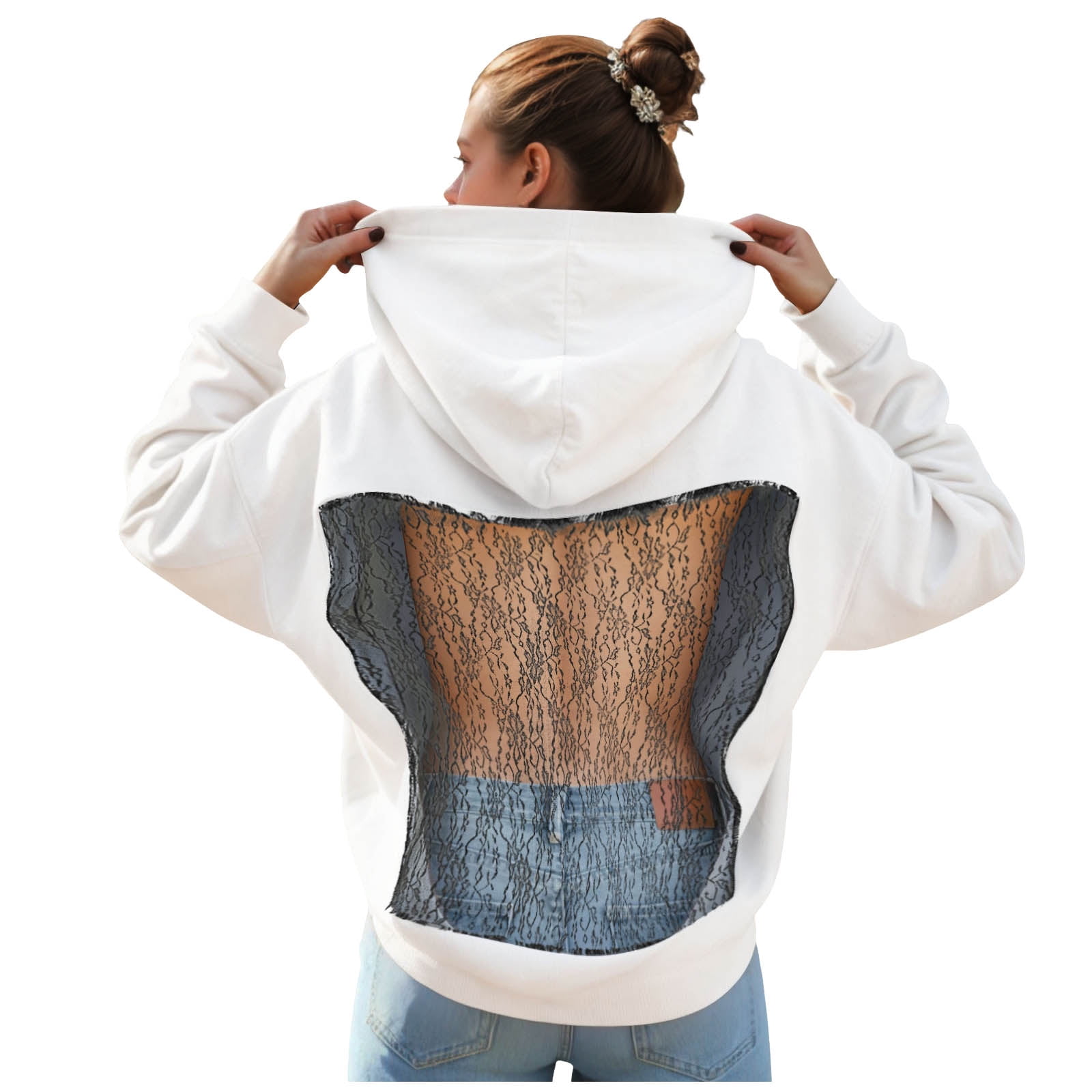 Click here for Felwors Crystal Mesh Back Hoodie - Hoodie Hollow M... prices