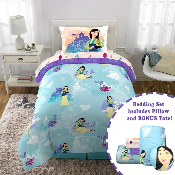Disney Mulan Kids Twin Bed in a Bag, Comforter Sheet Set and Bonus Tote ...