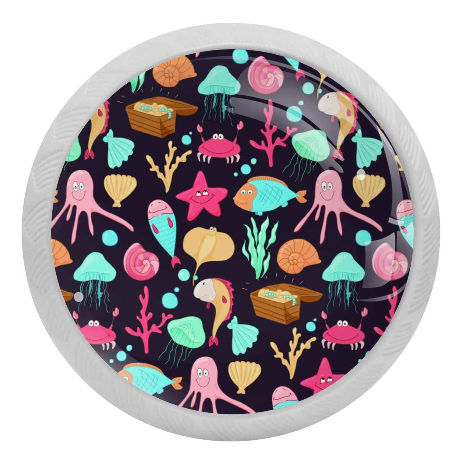 4PCS Round Funny Sea Creatures Cabinet Fluorescence Knob Glowing in the ...