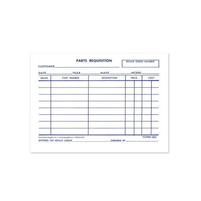 Parts Requisition Short Form - Pack of 1,000 - Walmart.com