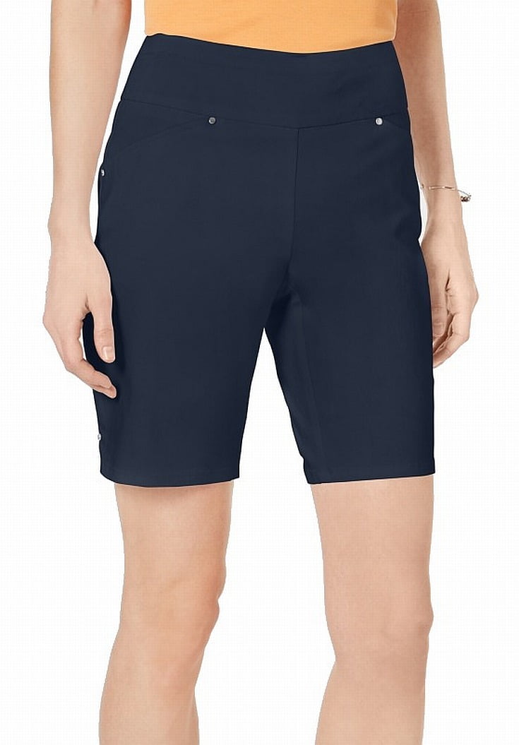 Womens Bermuda Shorts Navy Curvy Fit Mid Rise Pull On 8