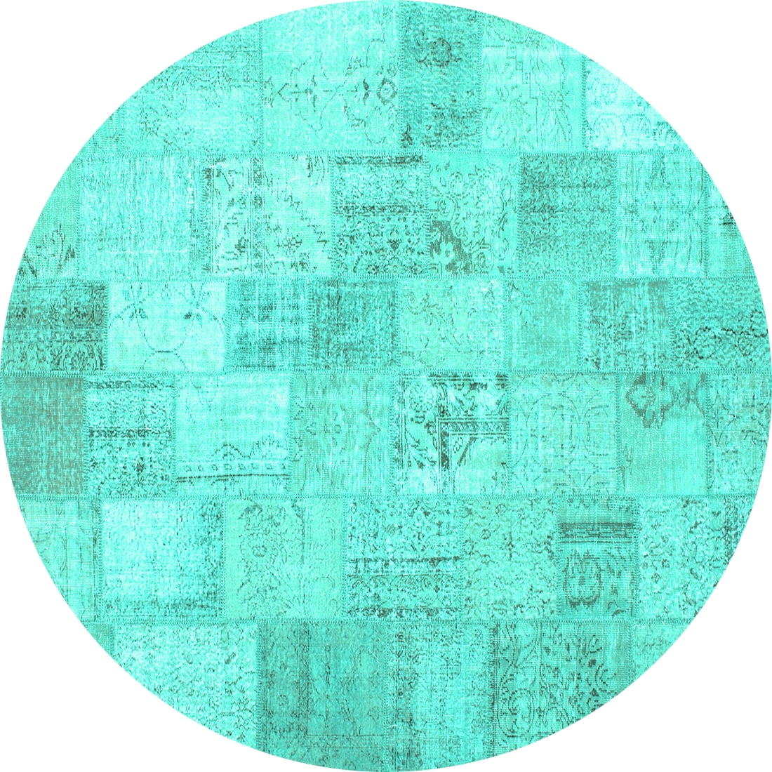 Ahgly Company Indoor Round Patchwork Turquoise Blue Transitional Area ...