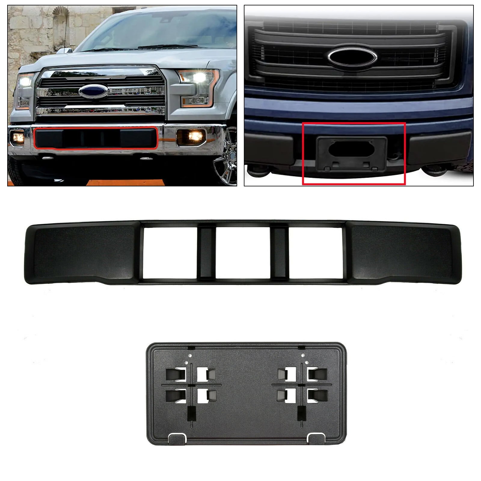 Kojem Front Bumper Trim Panel +License Plate Bracket for 2015 2016 2017 ...