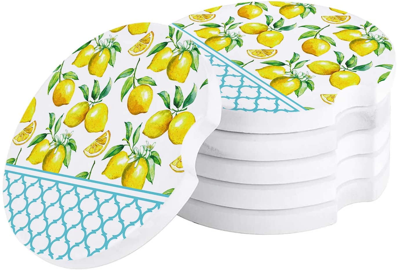 ZHANZZK Summer Fresh Lemon Blue Moroccan Pattern Set of 2 Car Coaster ...