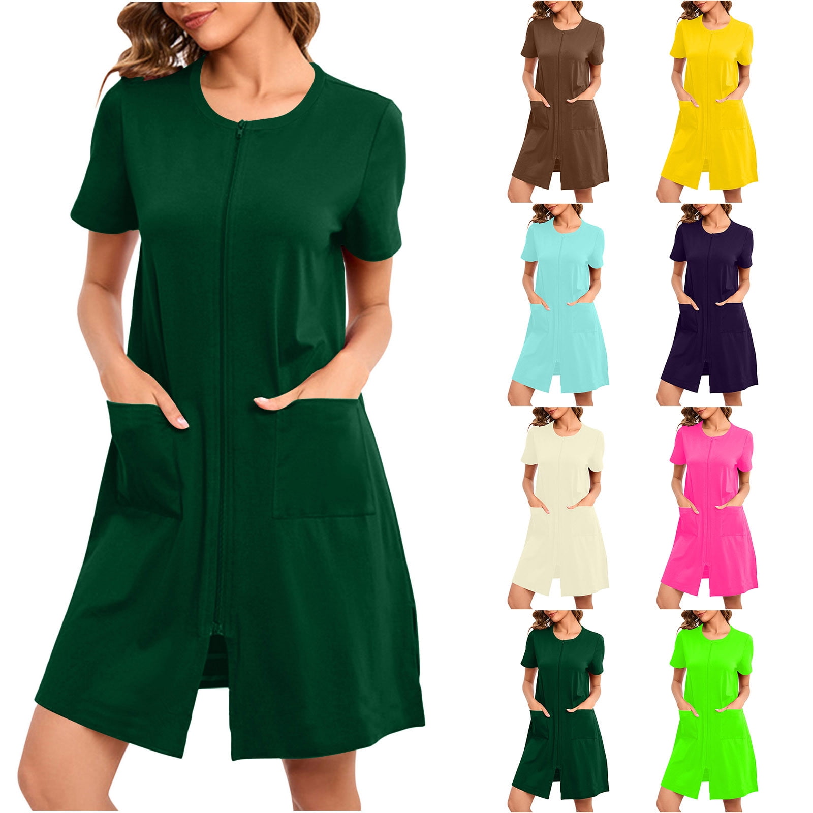 Click here for Wiyuqeen Women Zip Up Robe Short Sleeve House Dres... prices