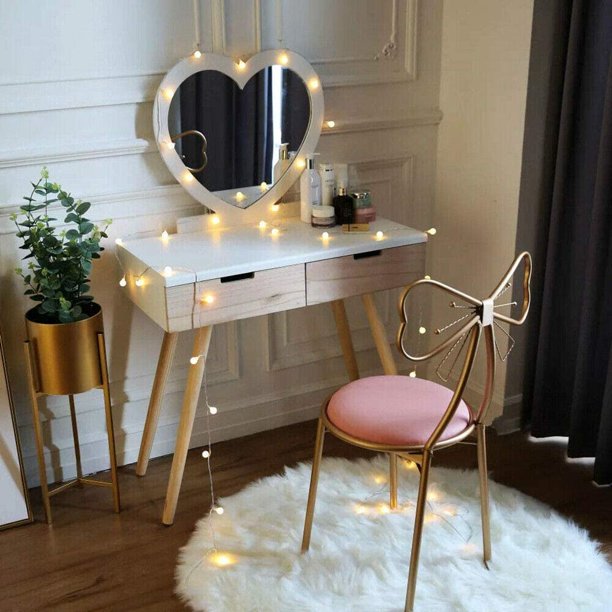 MONIPA 32.3" Golden Metal Butterfly Backrest Modern Vanity Stool with ...