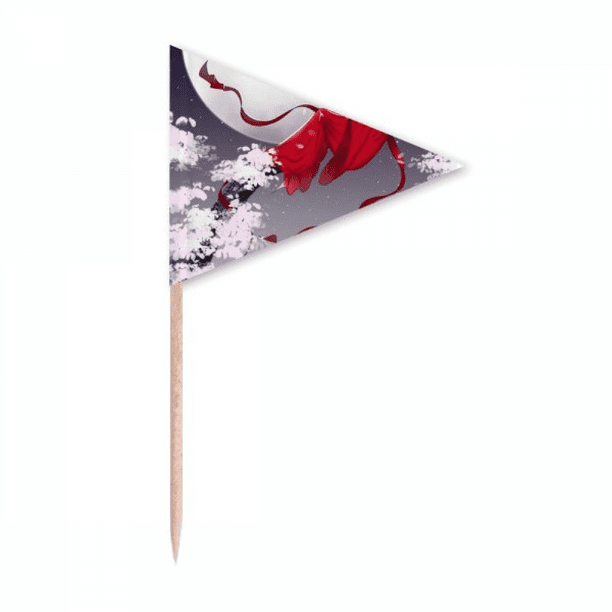 Red Moon Chinese Style Watercolor Toothpick Triangle Cupcake Toppers ...