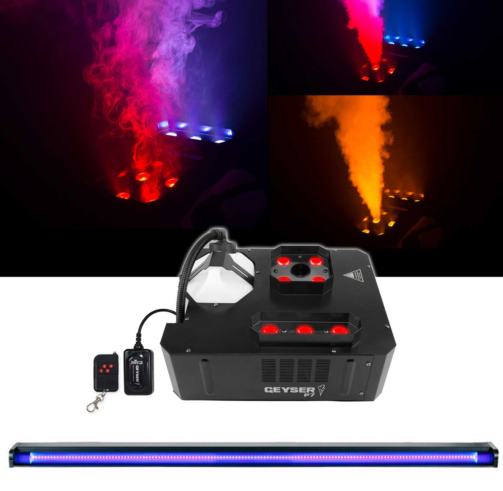 Chauvet DJ GEYSER P7 DMX Fog Machine Fogger, RGBA+UV LED+48" Black ...