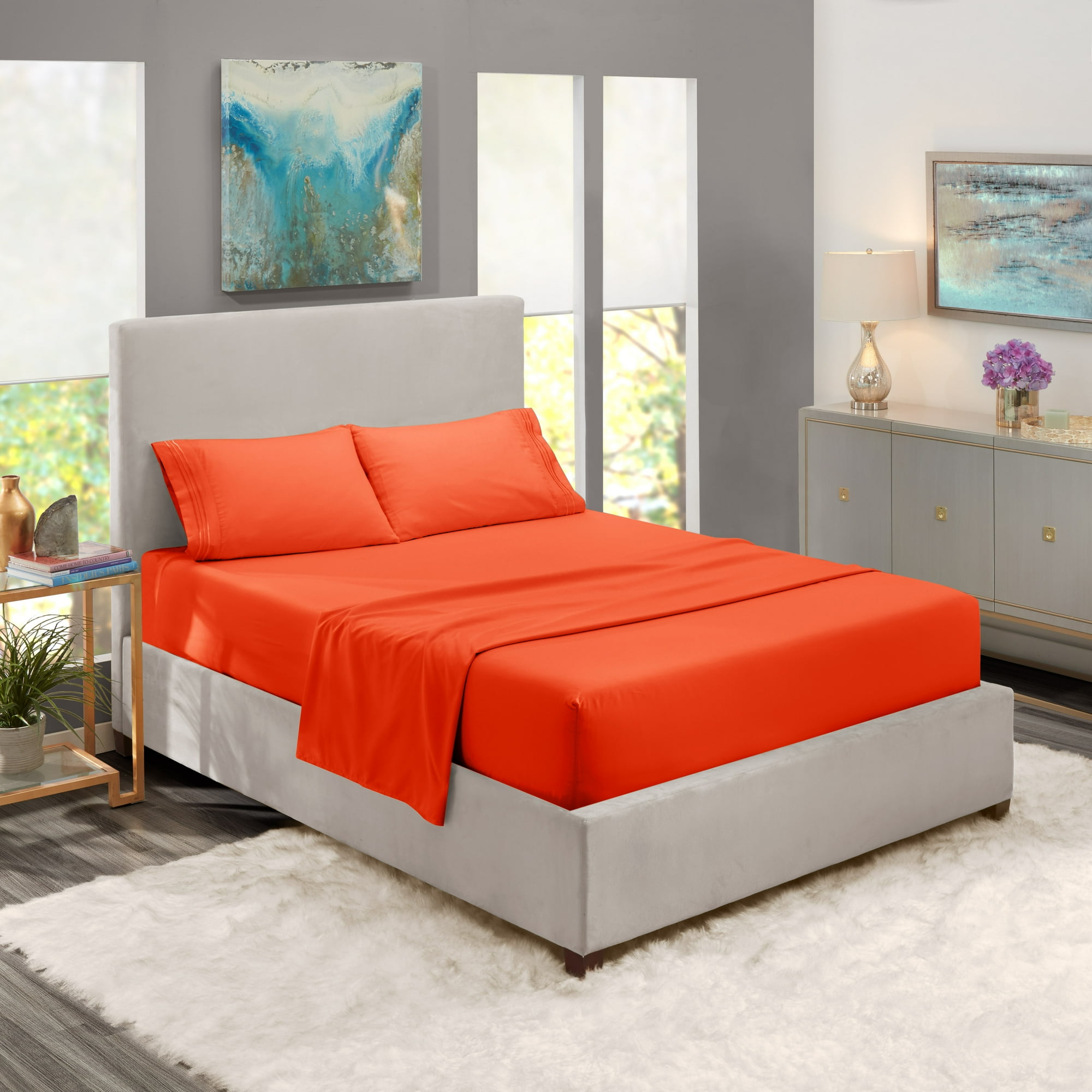 Click here for Full Size Bed Sheets Set Orange  Luxury Bedding Sh... prices