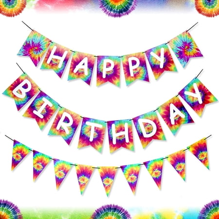 Tie Dye Birthday Banner Card Happy Birthday Pennant Tie Dye Banners ...