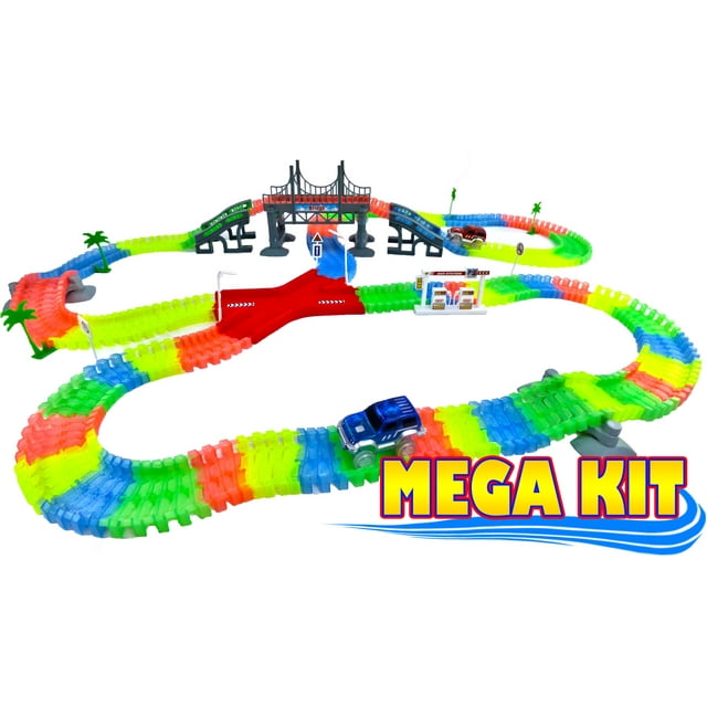 MEGA Magical Light Up Twisting Neon Glow In The Dark Race Track Set ...