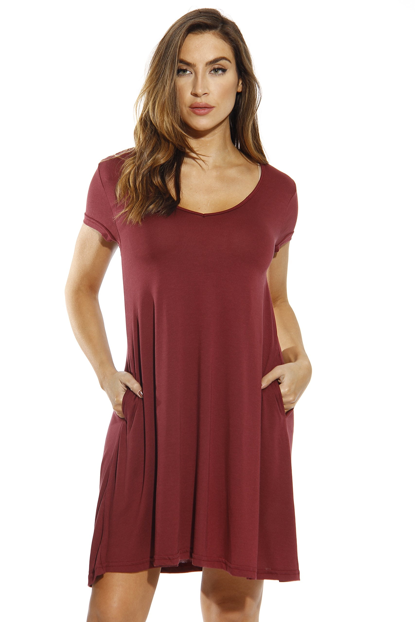 Just Love Modal Trapeze Dress / Dresses for Women (Burgundy, Large ...