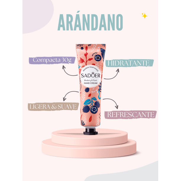 Crema de Manos de Bolsillo Sadoer Fragancia Arándano Blueberry | Bodega Aurrera en línea