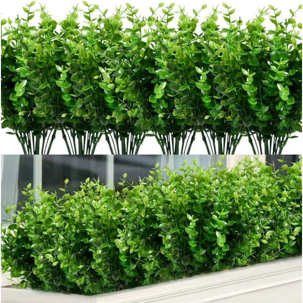 Zukuco 12pcs Artificial Greenery Stems Fake Plants Boxwood Shrubs Faux ...