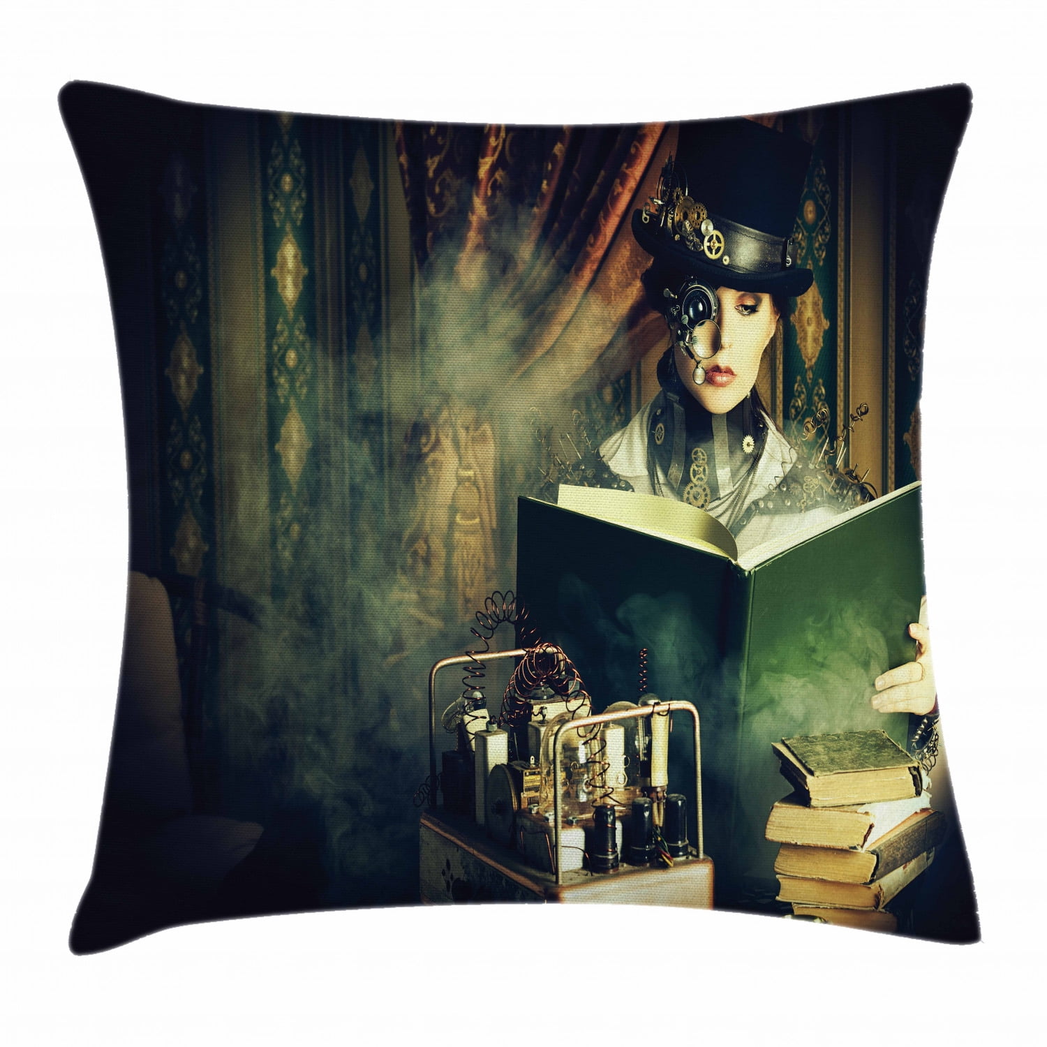 Steampunk Throw Pillow Cushion Cover, Artistic Portrait of a Beautiful ...