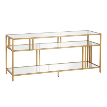 Pemberly Row 55" Metal TV Stand with Glass Shelves in Black - Walmart.com