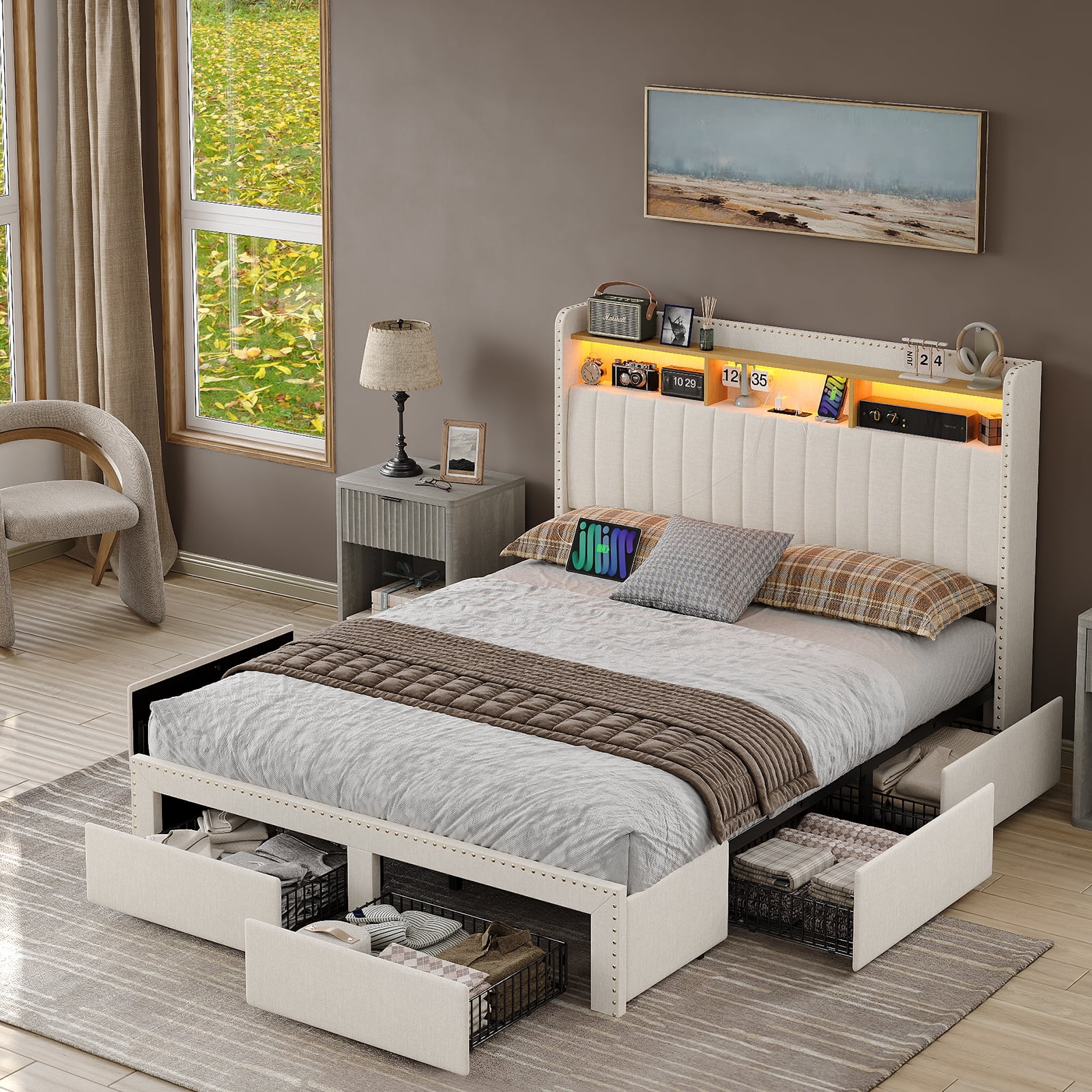 Click here for Fusou Queen Size Bed Frame With 6 Storage Drawers... prices