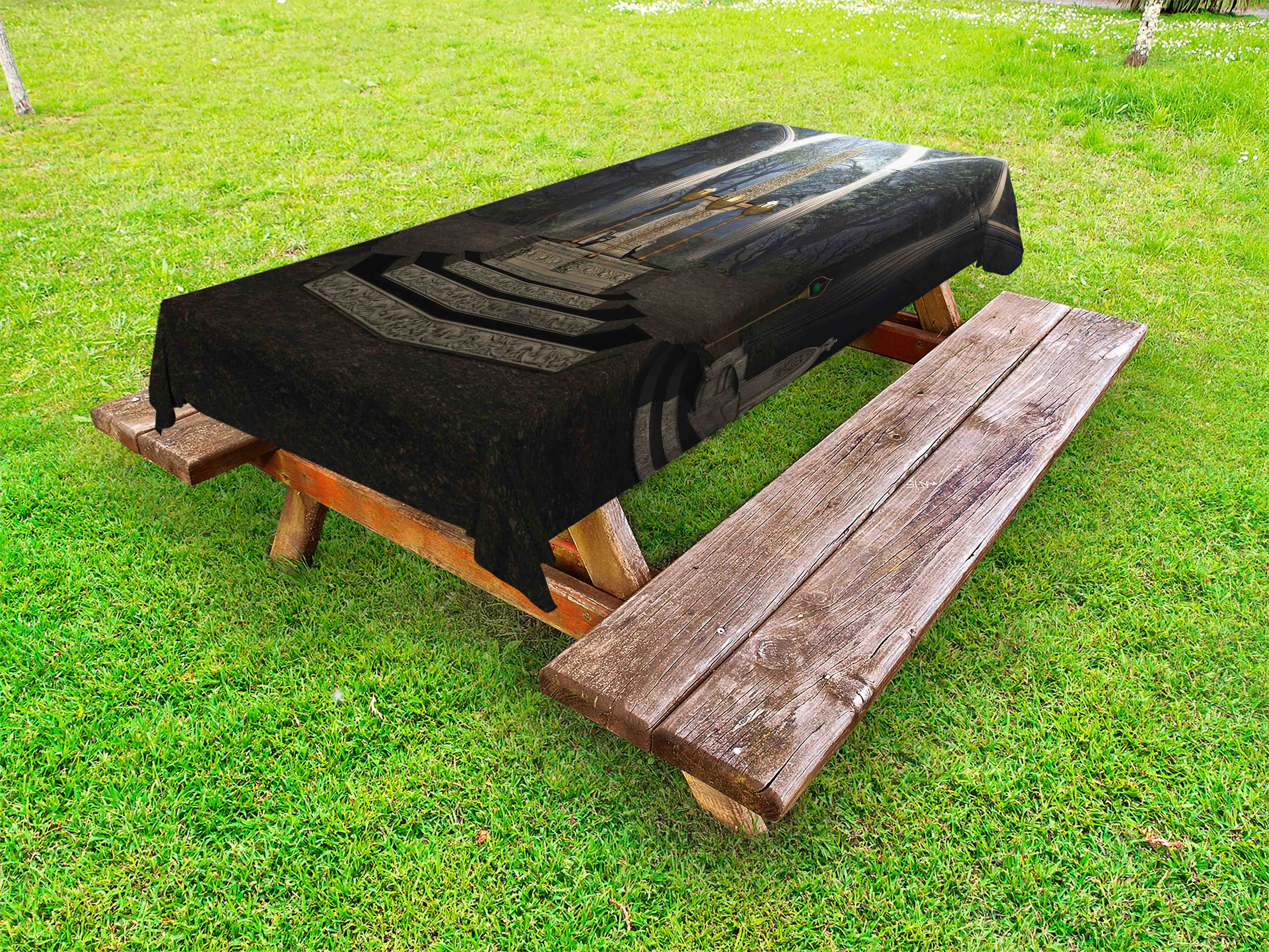 Gothic Outdoor Tablecloth, The Ritual Scenery in Secret Forest Obelisk ...