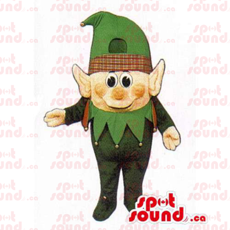 Small Dwarf SPOTSOUND Mascot Dressed In Green Gear With Pointy Ears ...