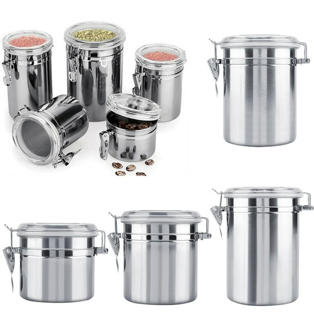 Hariumiu Kitchen Stainless Steel Canister Set with Clear Acrylic Lids ...