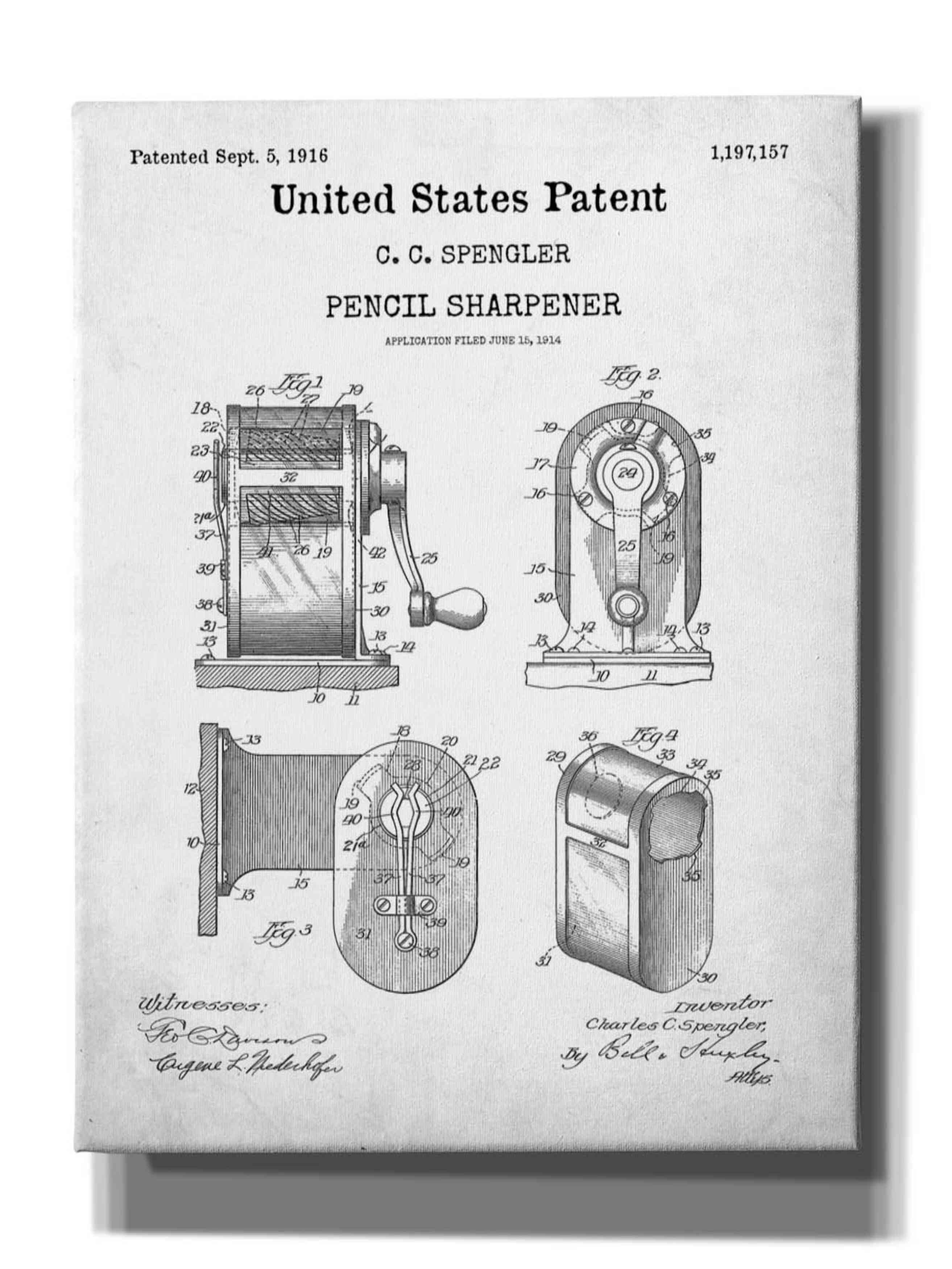 Epic Graffiti 'Pencil Sharpener Blueprint Patent White' Giclee Canvas ...