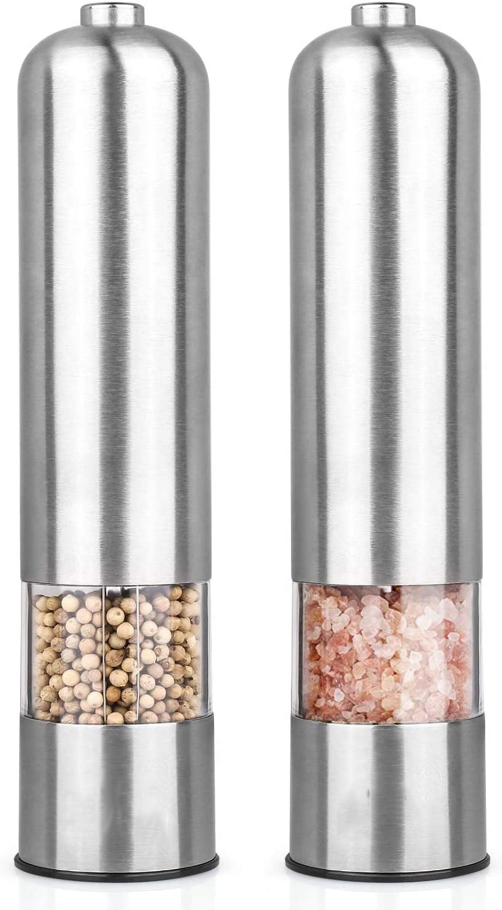 Electric Salt and Pepper Grinder Set, Automatic One Handed,Stainless ...