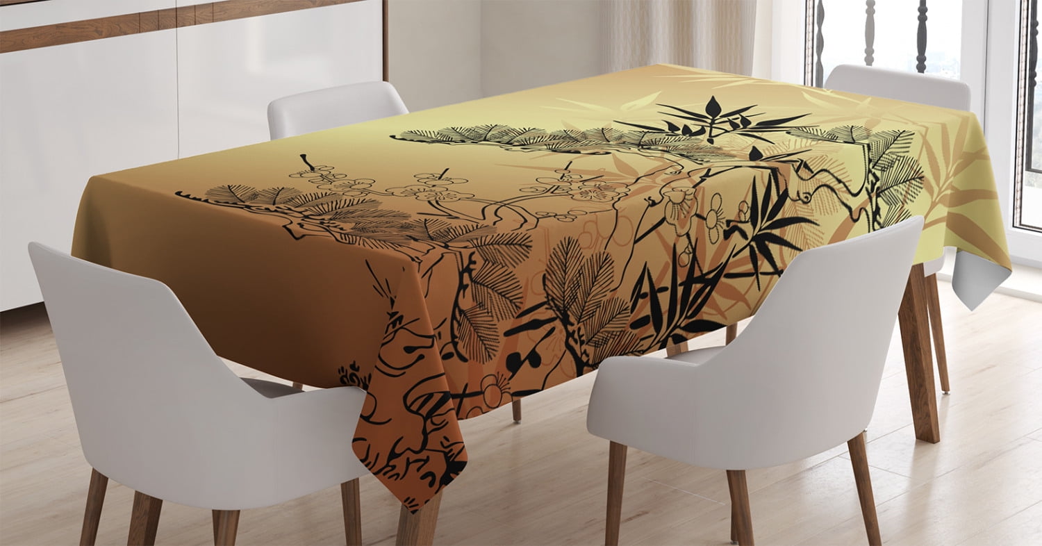Japanese Decor Tablecloth, Asian Branches and Bamboo Motifs with Showy ...