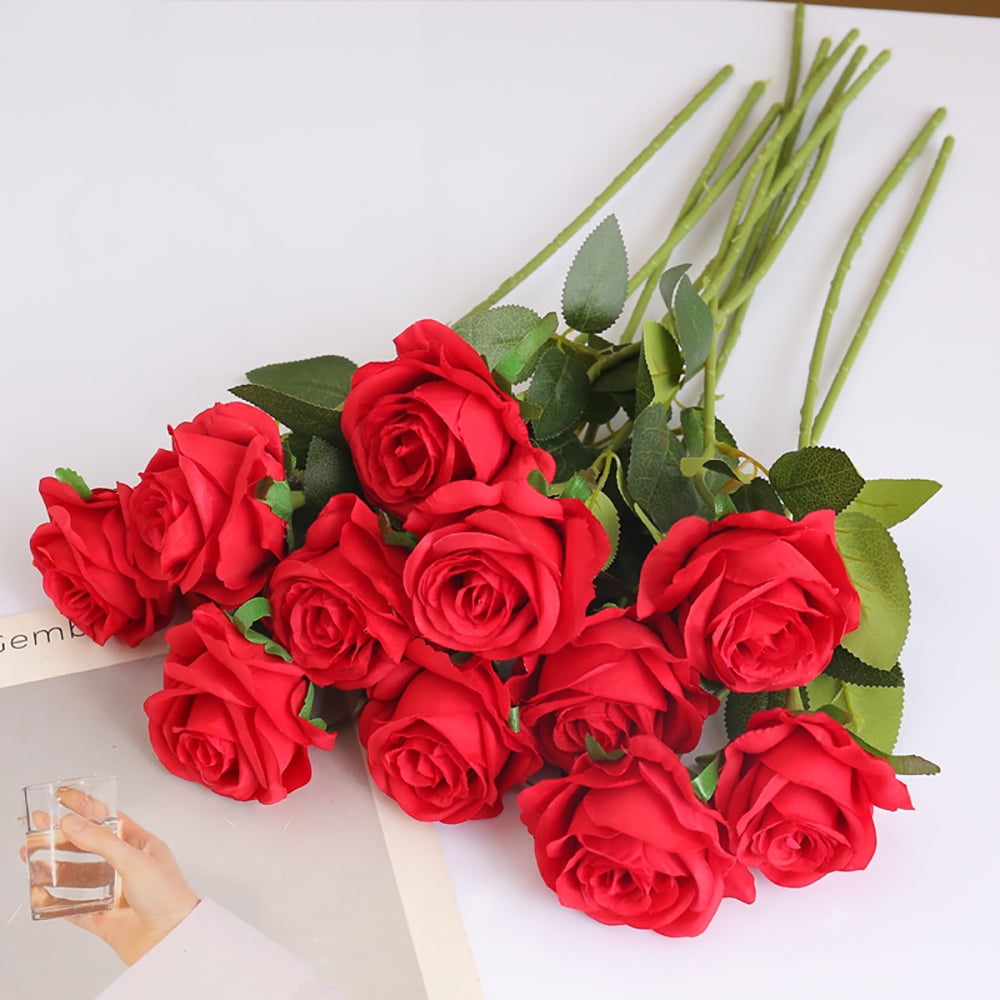nipocaio Set of 11pcs Artificial Red Roses Flowers Bouquet Decoration 45cm