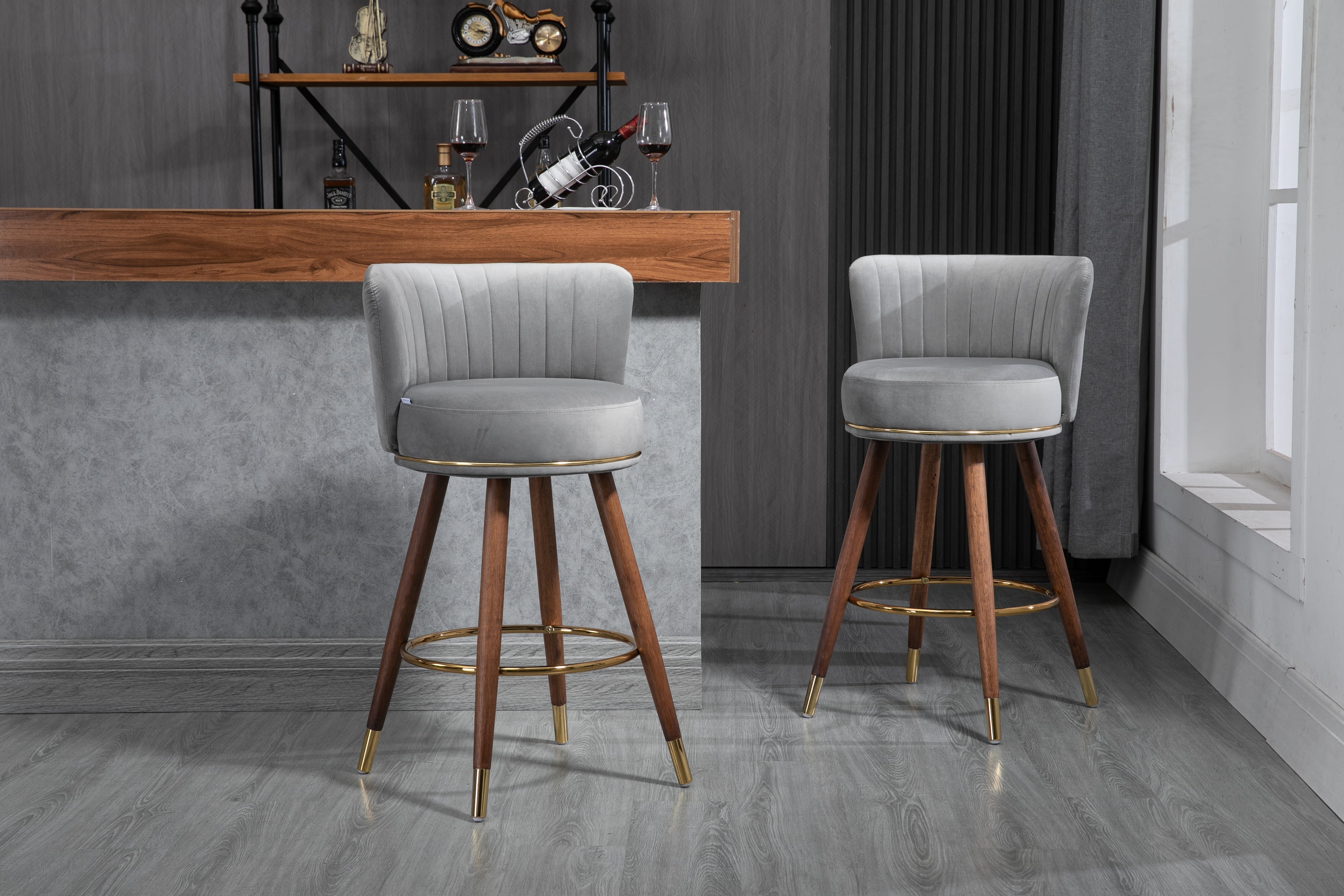 Luccalily Velvet Bar Stools Set of 2,the seat with a 360 degrees rotate ...