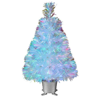 YUETJIN 32 inch Pre-lit Mini Fiber Optic Tabletop Artificial Christmas Tree with LED Starry ...