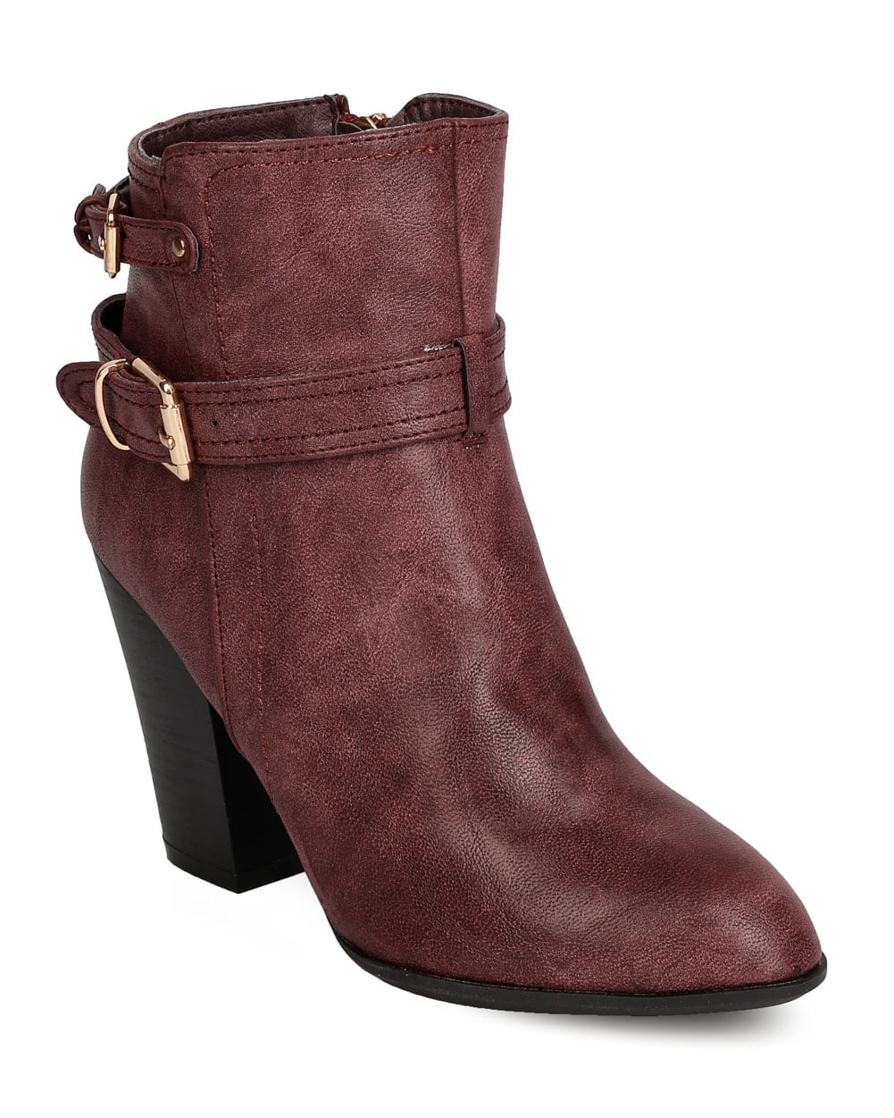 Nature Breeze Goldrush-02 Women PU Almond Toe Buckled Chunky Heel ...