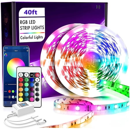 Smart Ultra Long RGB ,40ft Led Strip Lights (2 Rolls of 20ft) , Music ...