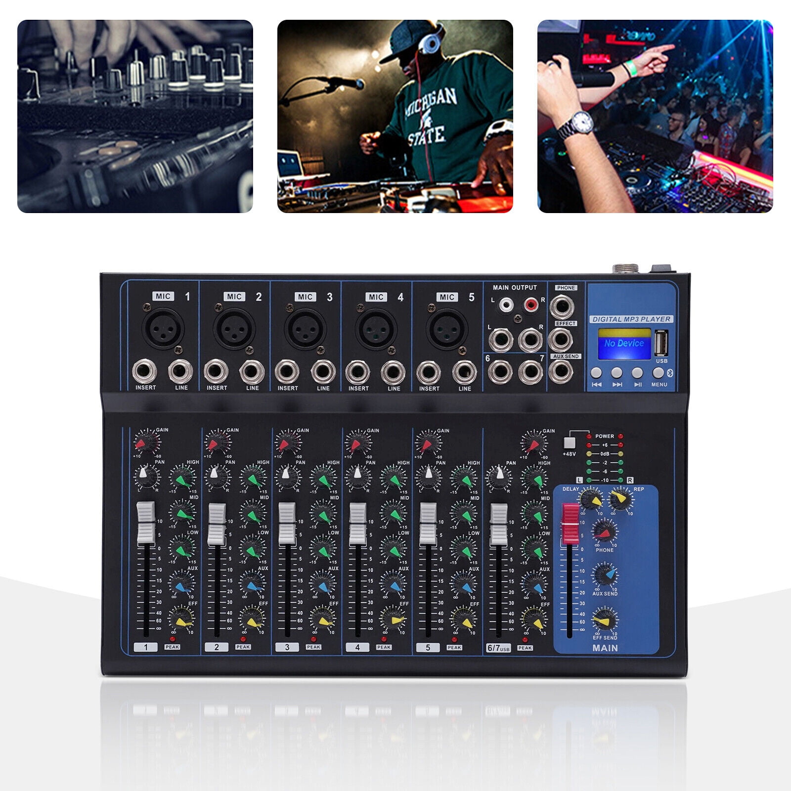 Mixer 7 Channel Bluetooth Studio Audio Mixer DJ Live Sound Mixing ...