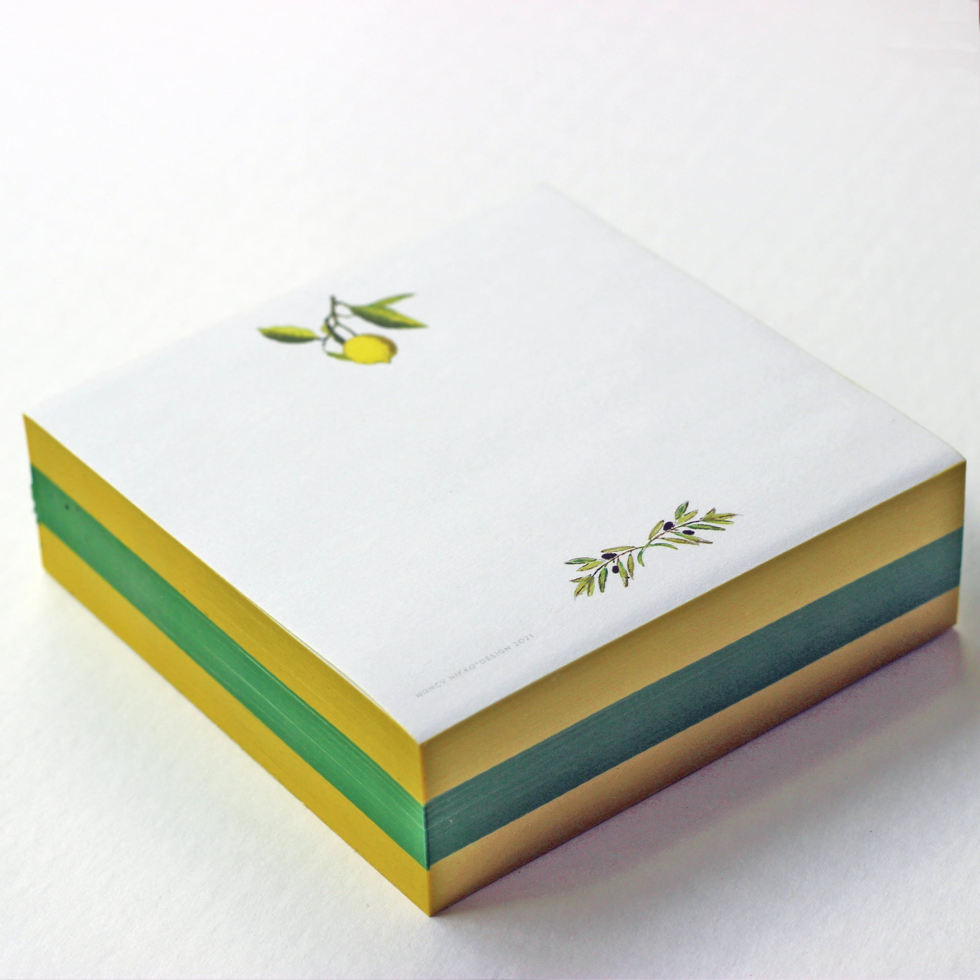Lemon & Olive Branch Sticky Note Cube - 3 3/8" x 3 3/8" x 1" (86mm x ...