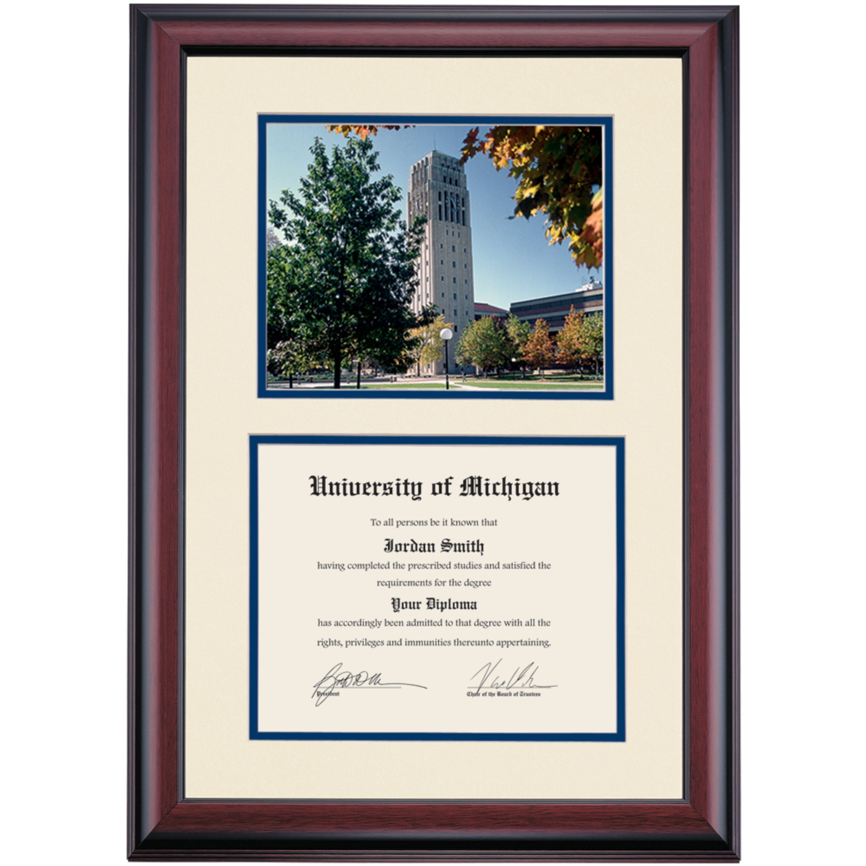 OCM Diploma Frame for University of Michigan UMich, Ivory/Navy Mat with ...
