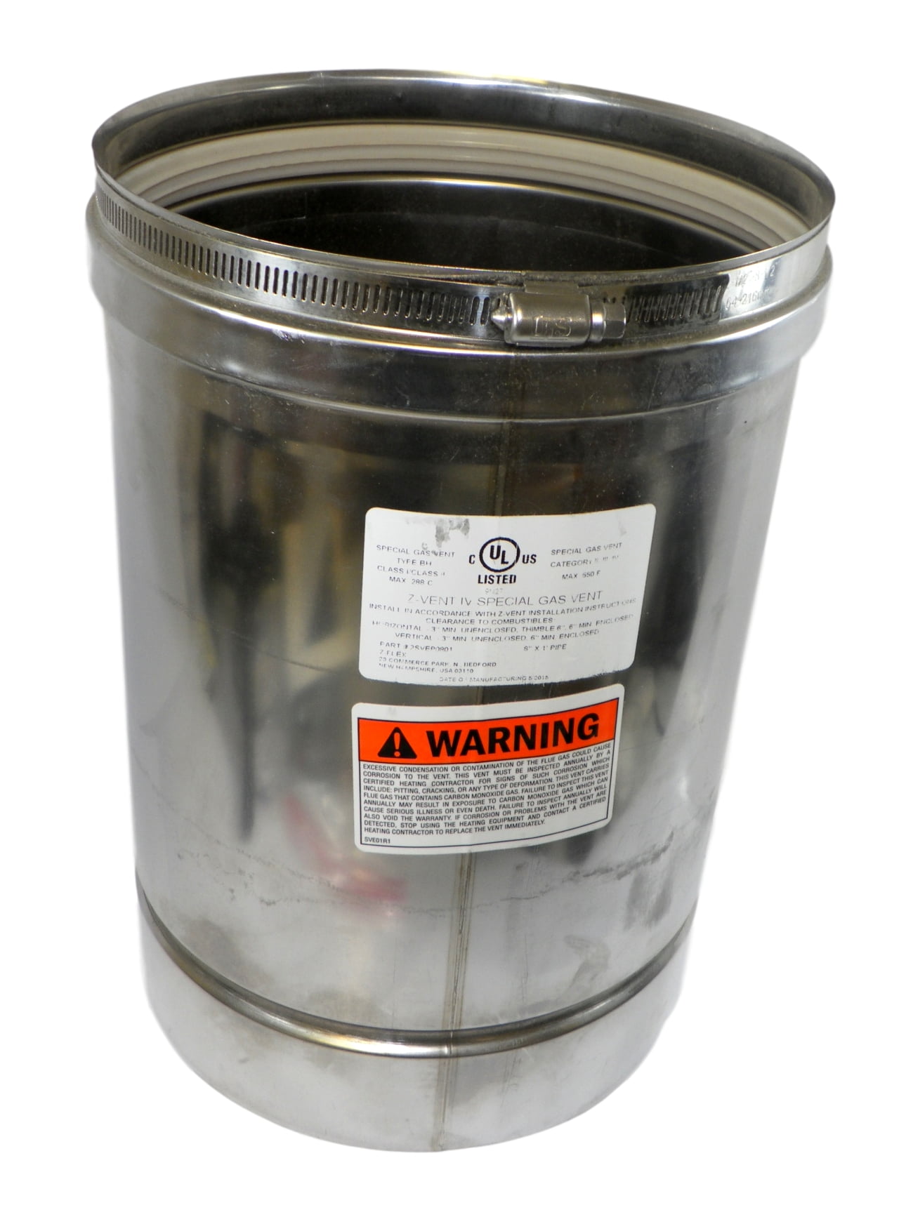 Z-FLEX 2SVEP0801 8" x 1 Ft. Z-Vent Single Wall Pipe, Max 288C, Max 550F ...