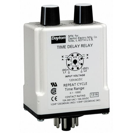 Dayton Time Delay Relay,24VAC/DC,10A,DPDT 24EP32 – BrickSeek