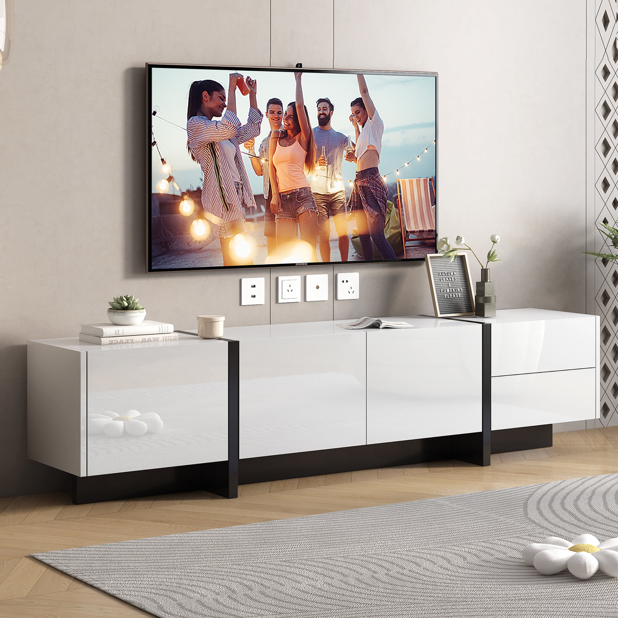 uhomepro TV Stand Cabinet for Living Room up to 80" Television ...