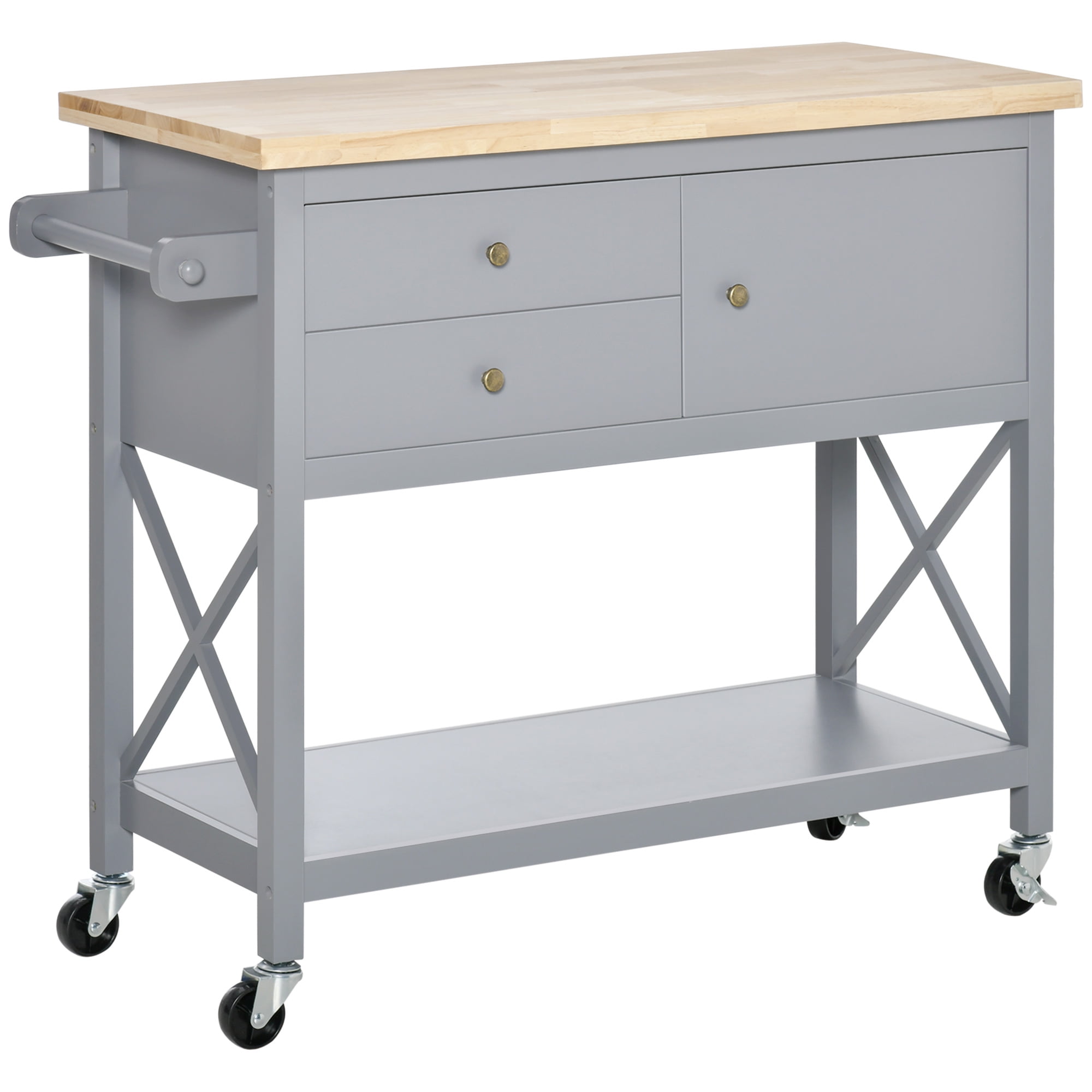 HOMCOM Rolling Kitchen Cart with Butcher Block Style Top and Wheels ...