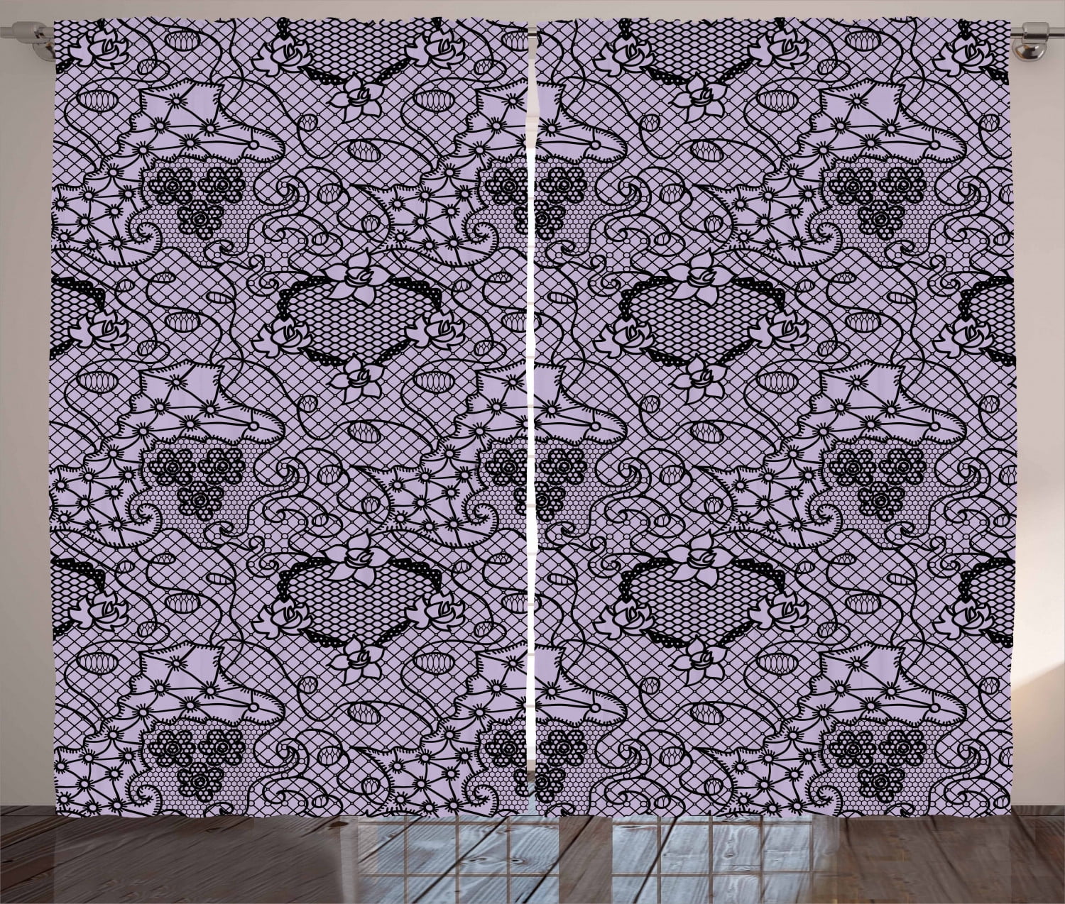 Gothic Curtains 2 Panels Set, Black Lace Style Needlecraft Pattern with ...