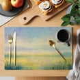 Abstract Oil Painting Cotton Linen Placemats Set of 1, Green Yellow ...
