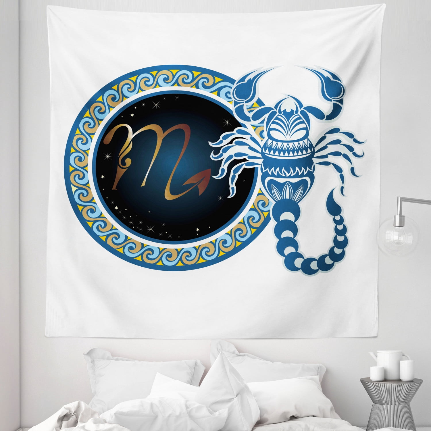 Zodiac Scorpio Tapestry, Circle Shapes with Waves Pattern and an ...