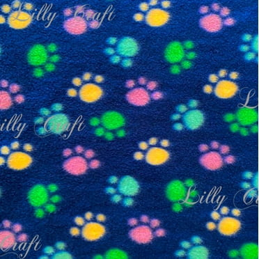Lilly Craft Multi Color Dog Paw Print on Black Fleece Fabric 58-60 ...